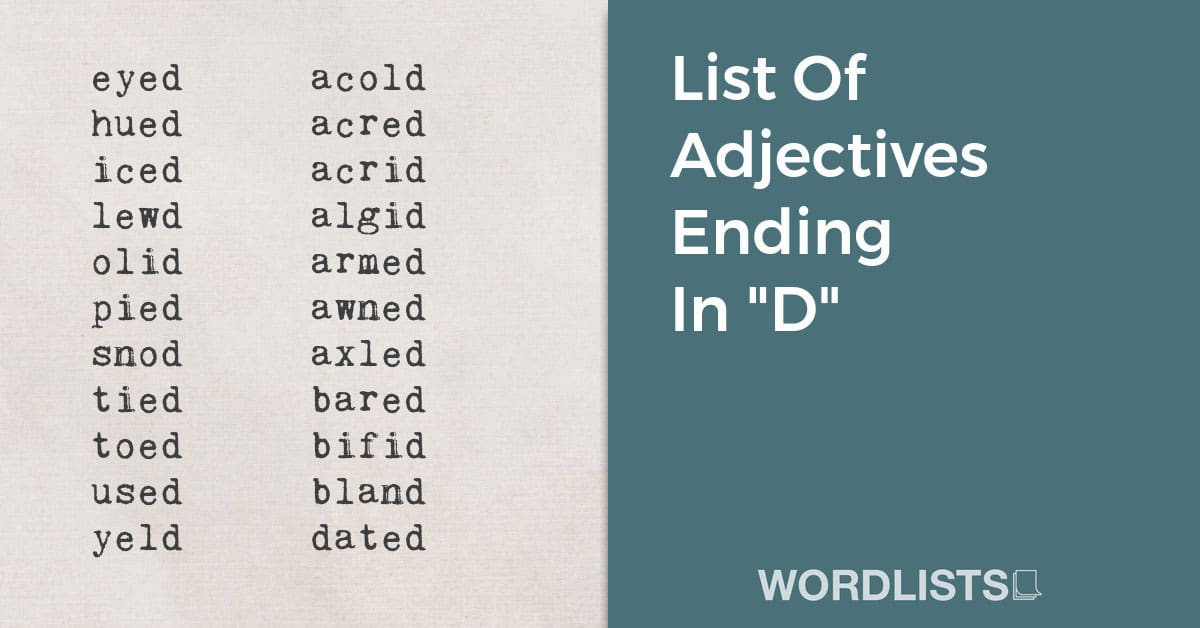 List Of Adjectives With 4 Letters