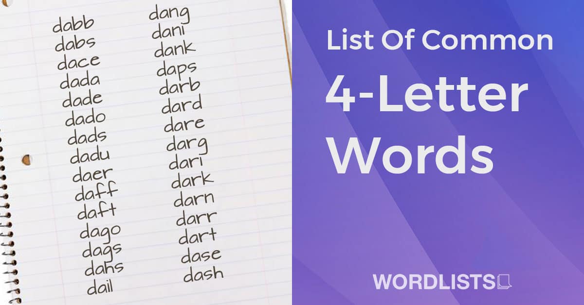 List Of Common 4 Letter Words