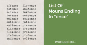List Of Nouns Ending In "ence"