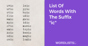 List Of Words With The Suffix "ic"