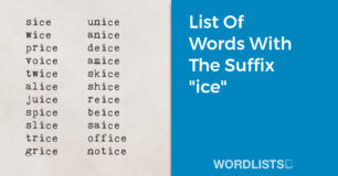 List Of Words With The Suffix "ice"